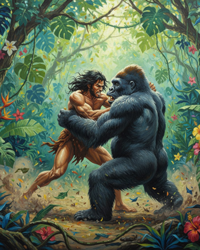 Paint by Numbers - 40x50cm - Made to Order - Tarzan vs Gorilla