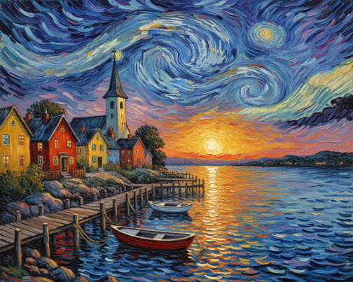 Paint by Numbers - 40x50cm - Made to Order - Lakeside Village at Sunset ...