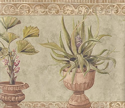 Wallpaper For Less TK6313B Stone Green Plants Wallpaper Border, Brown ...