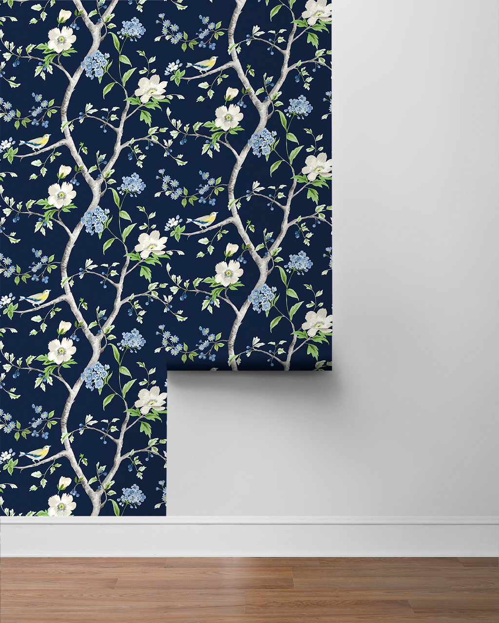 LN21312 Floral Trail Navy Blue Spring Green Wallpaper Traditional Style ...