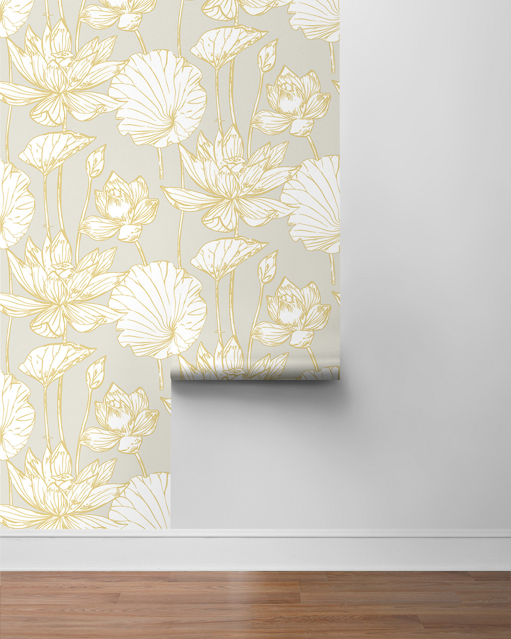 PR11308 Lotus Floral Prepasted Gray Gold Wallpaper Contemporary Style ...
