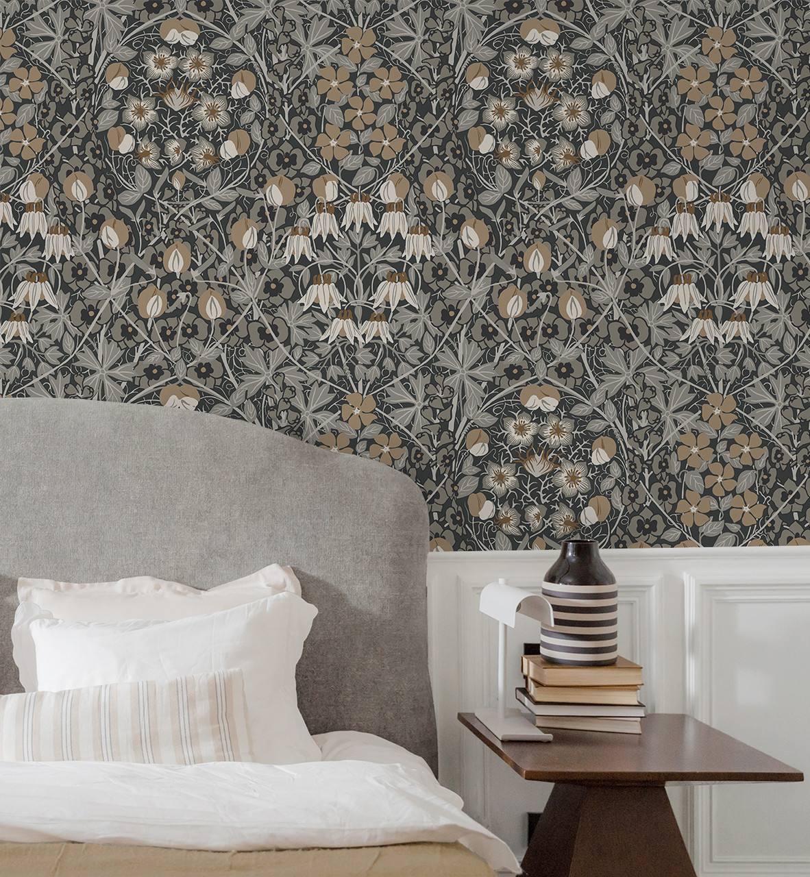 PR10405 Tulip Garden Prepasted Wrought Iron Chamois Gray Wallpaper ...