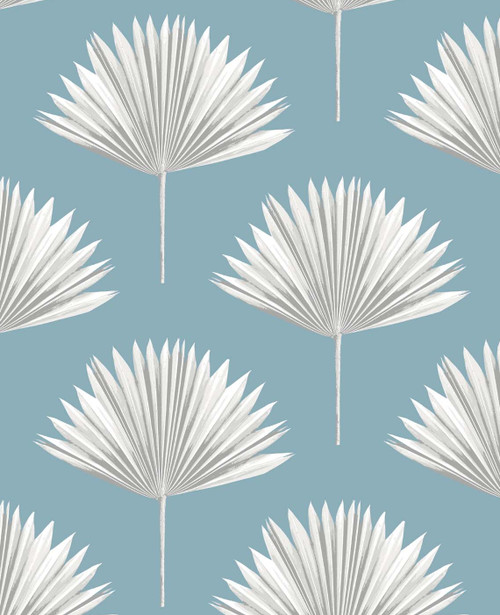 NW46512 Tropical Fan Palm Blue Patina Botanical Theme Vinyl Self-Adhesive Wallpaper NextWall ...
