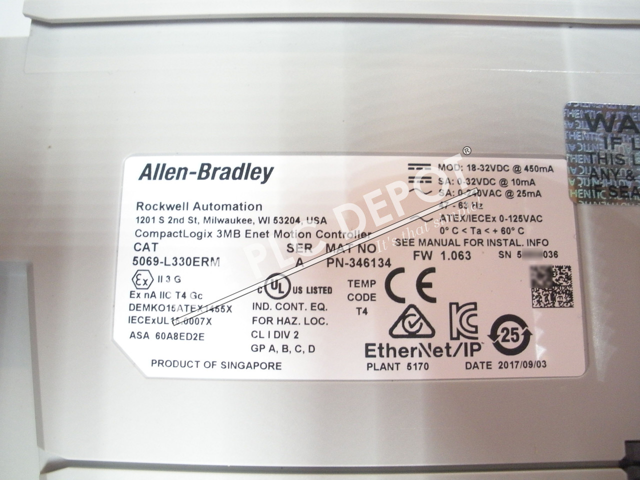 ALLEN BRADLEY 5069-L330ERM 2017 CompactLogix 5380 Controller 3MB #036 ...