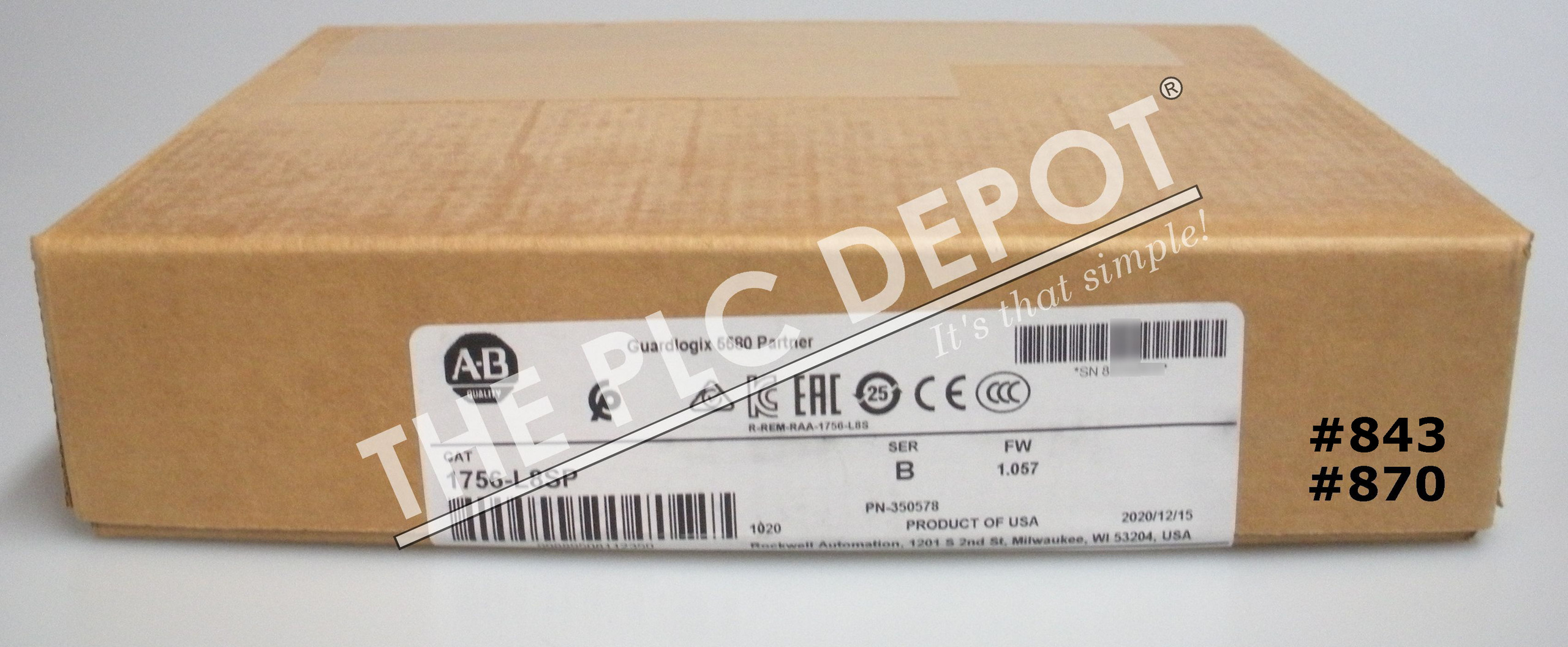 2020 New Sealed Allen Bradley 1756-L8SP /B GuardLogix5580 Safety Partner Controller - The PLC Depot