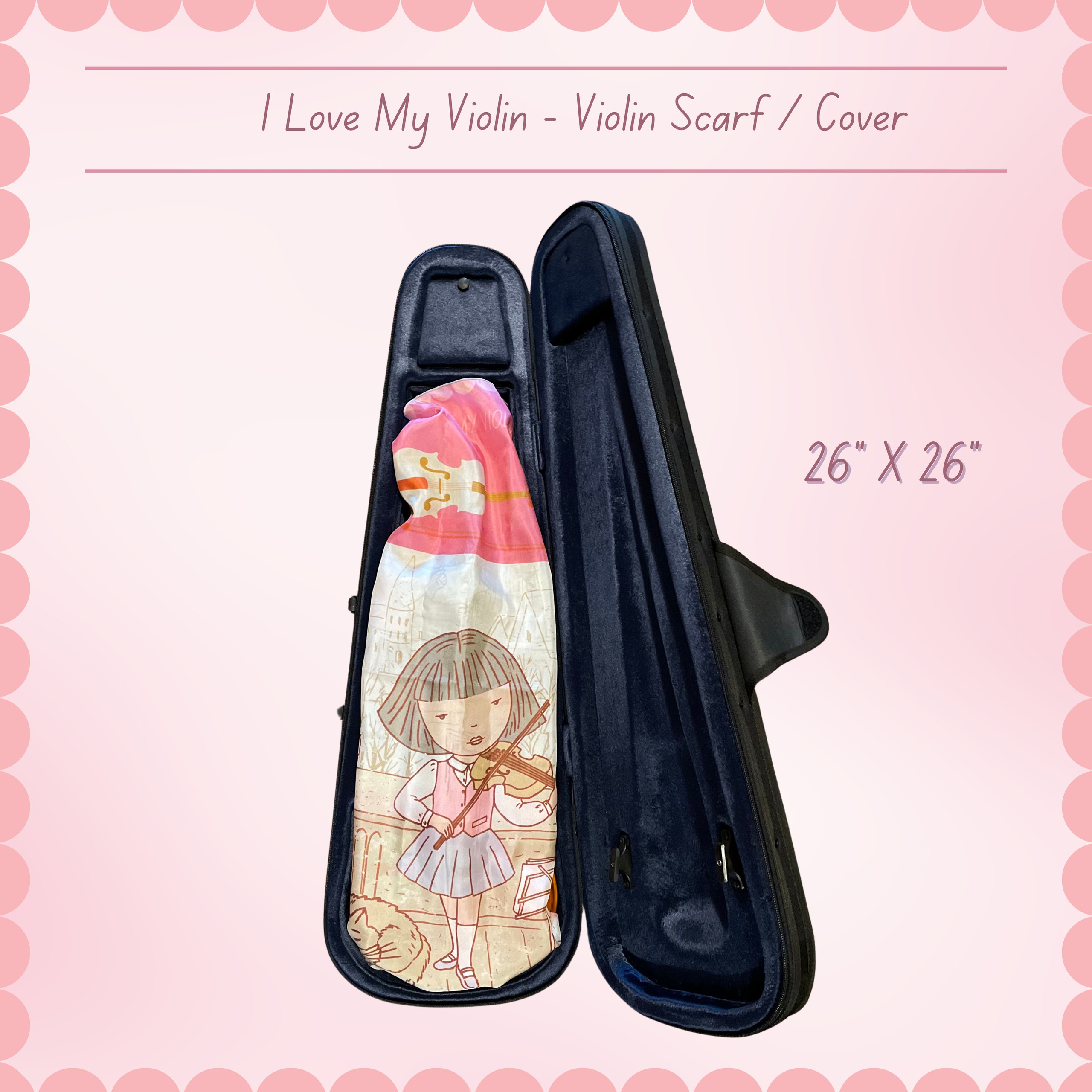 100% Silk Violin Cover Blanket - Blue Silk Scarf - Violin Print