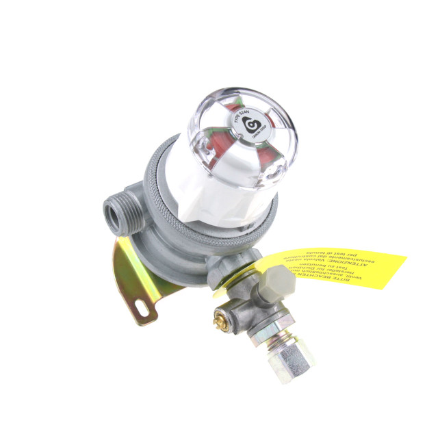 Changeover switch with regulator for use with LPG bottles.