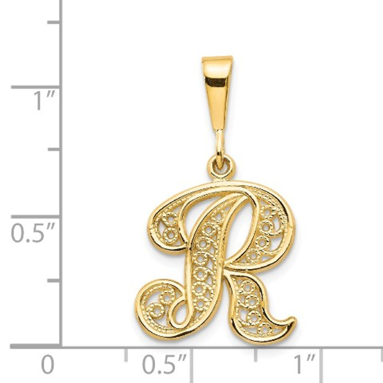 Solid 14K Yellow Gold Initial R Charm