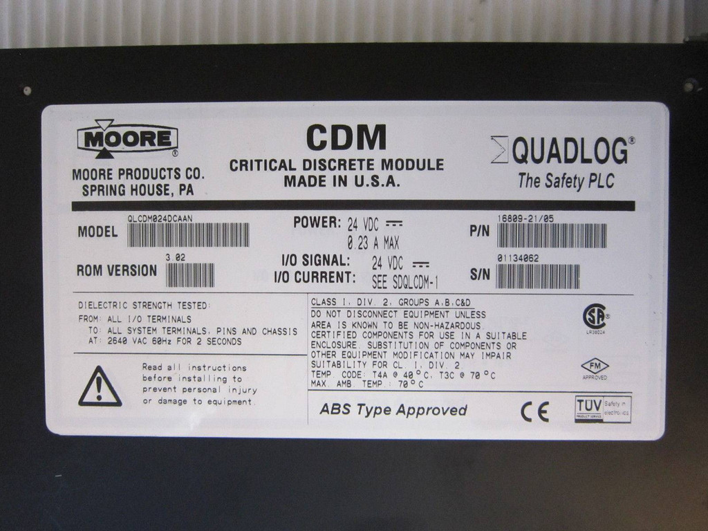 Moore Siemens QLCDM024DCAAN PLC CDM Critical Discrete Module 16809-21/ ...