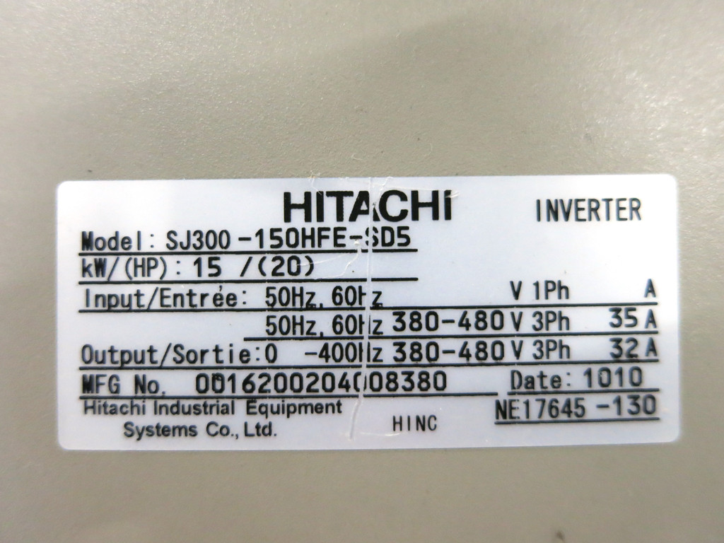 Hitachi SJ300-150HFE-SD5 20 HP AC Transistor Inverter VS Drive 20HP ...