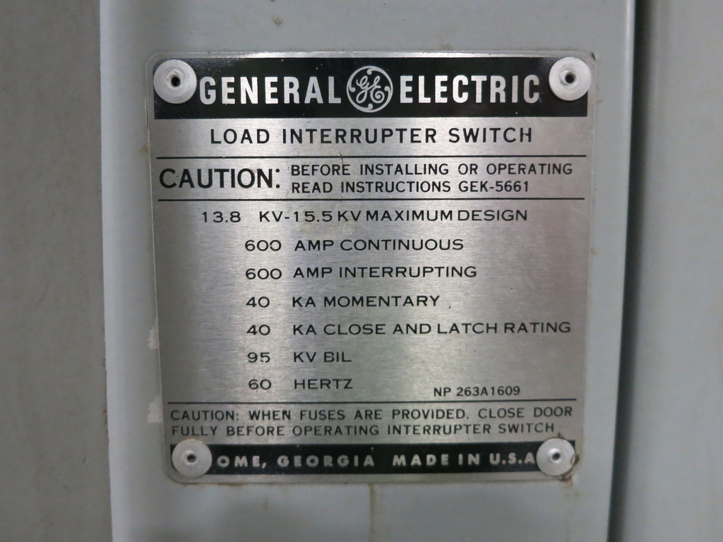 GE 13.8kV - 15.5kV Load Interrupter Manual Transfer Switch 600A ...