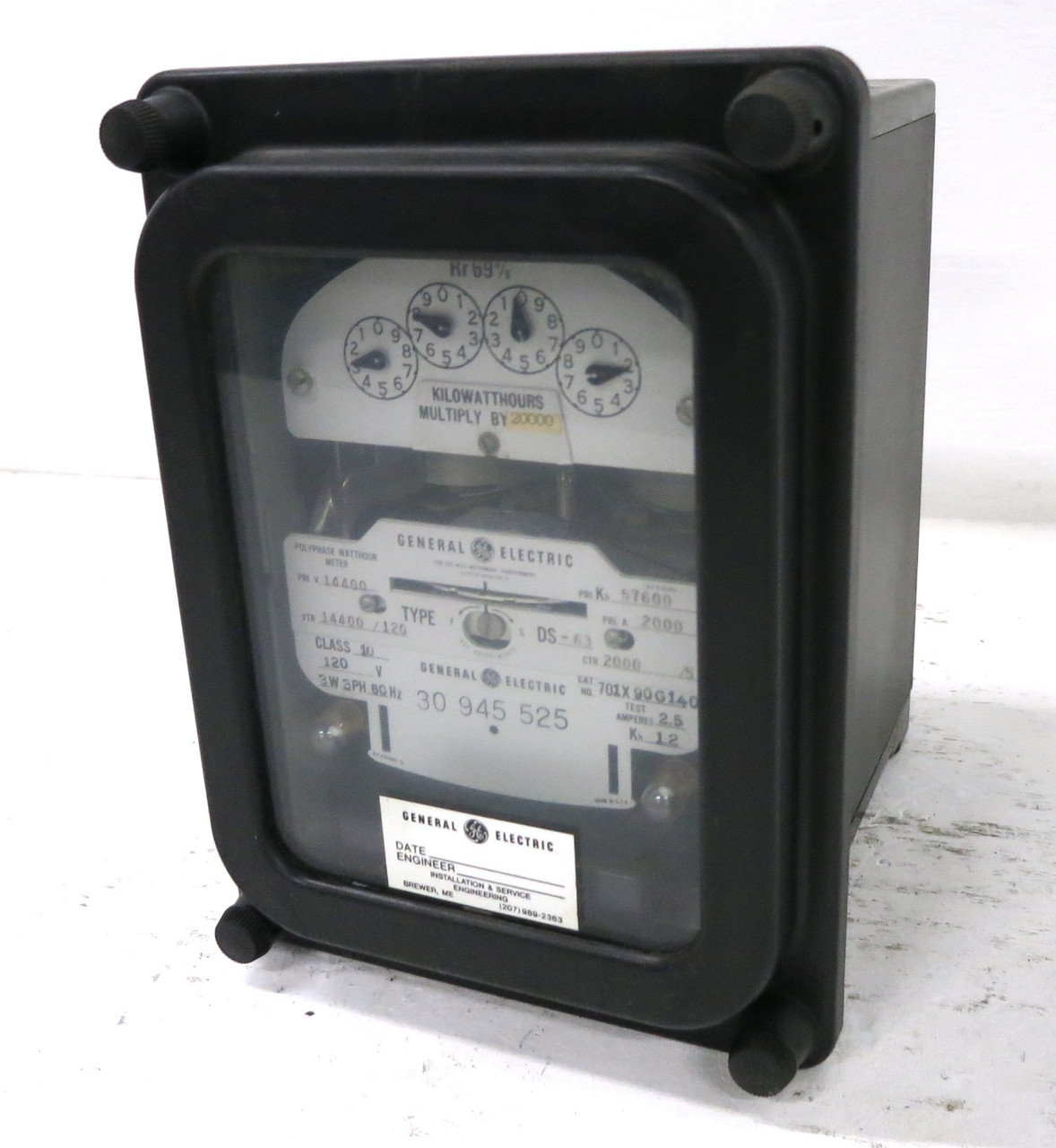 GE 701X90G140 Polyphase Watthour Meter Type DS-63 120V 3W 3PH 14400 ...