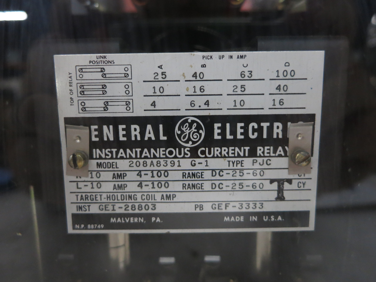 GE 208A8391 G-1 Type PJC Instantaneous Current Relay (DW6404-1) - River ...