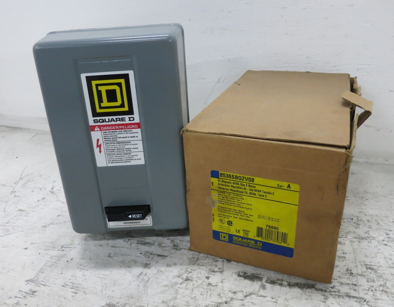 NEW Square D 8536SBG2 Enclosed Size 0 Motor Starter 208V Coil 5 HP ...