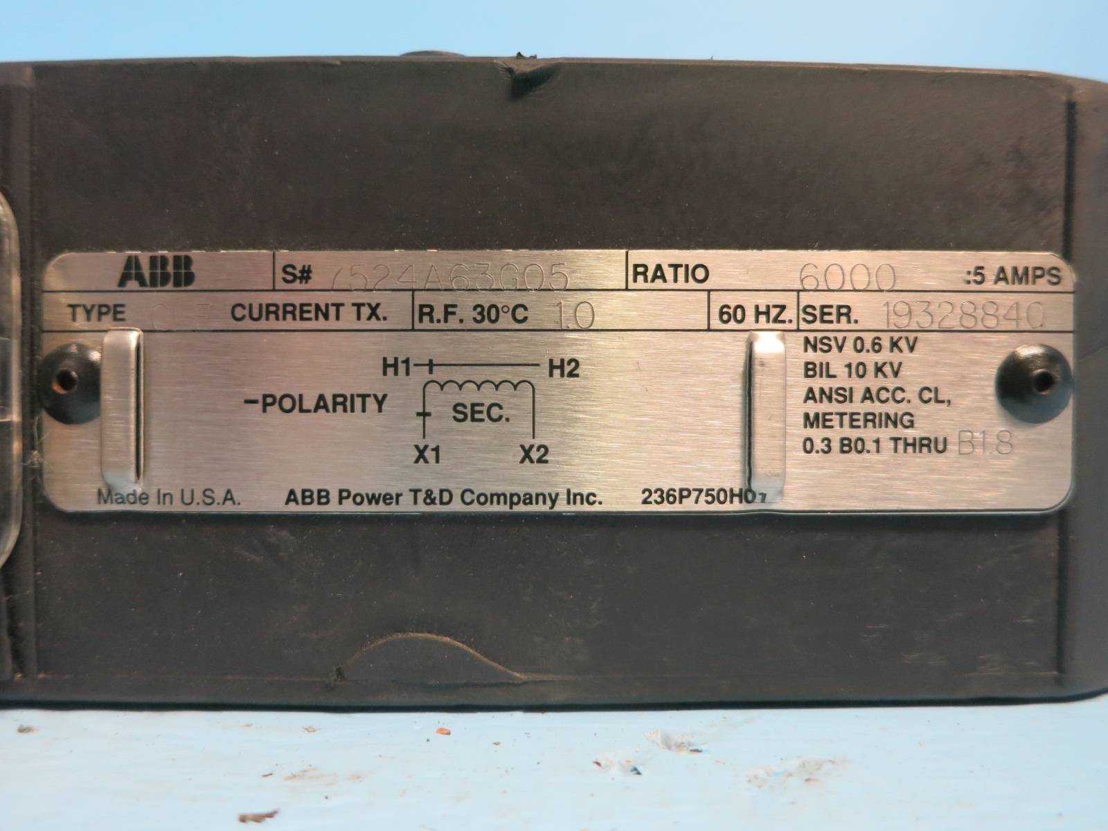 ABB Type CLE Current Tx. S# 7524A63G05 6000:5 Amps Current Transformer ...