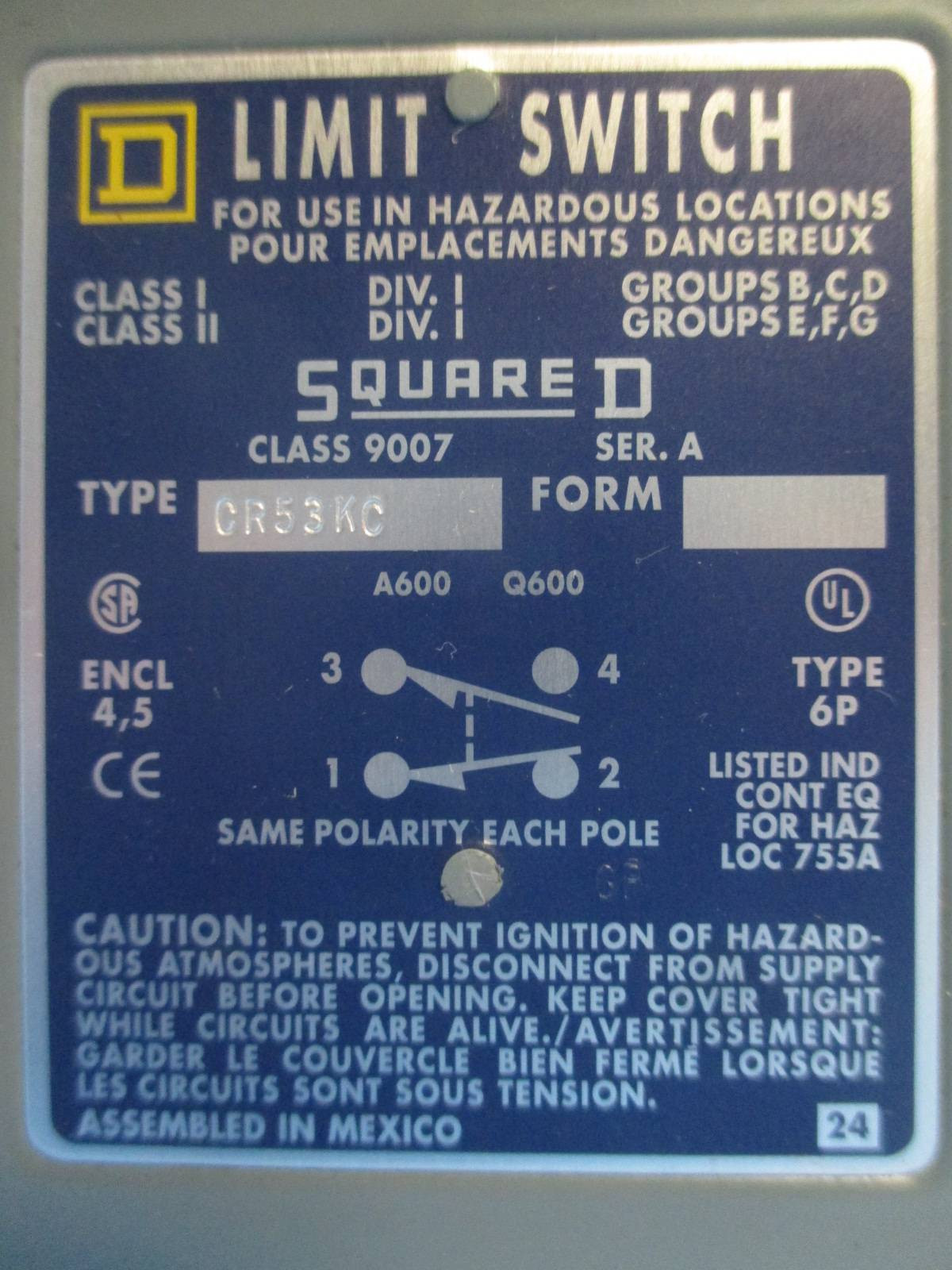 Square D 9007CR53KC Heavy Duty Limit Switch Series A 9007-CR53KC ...