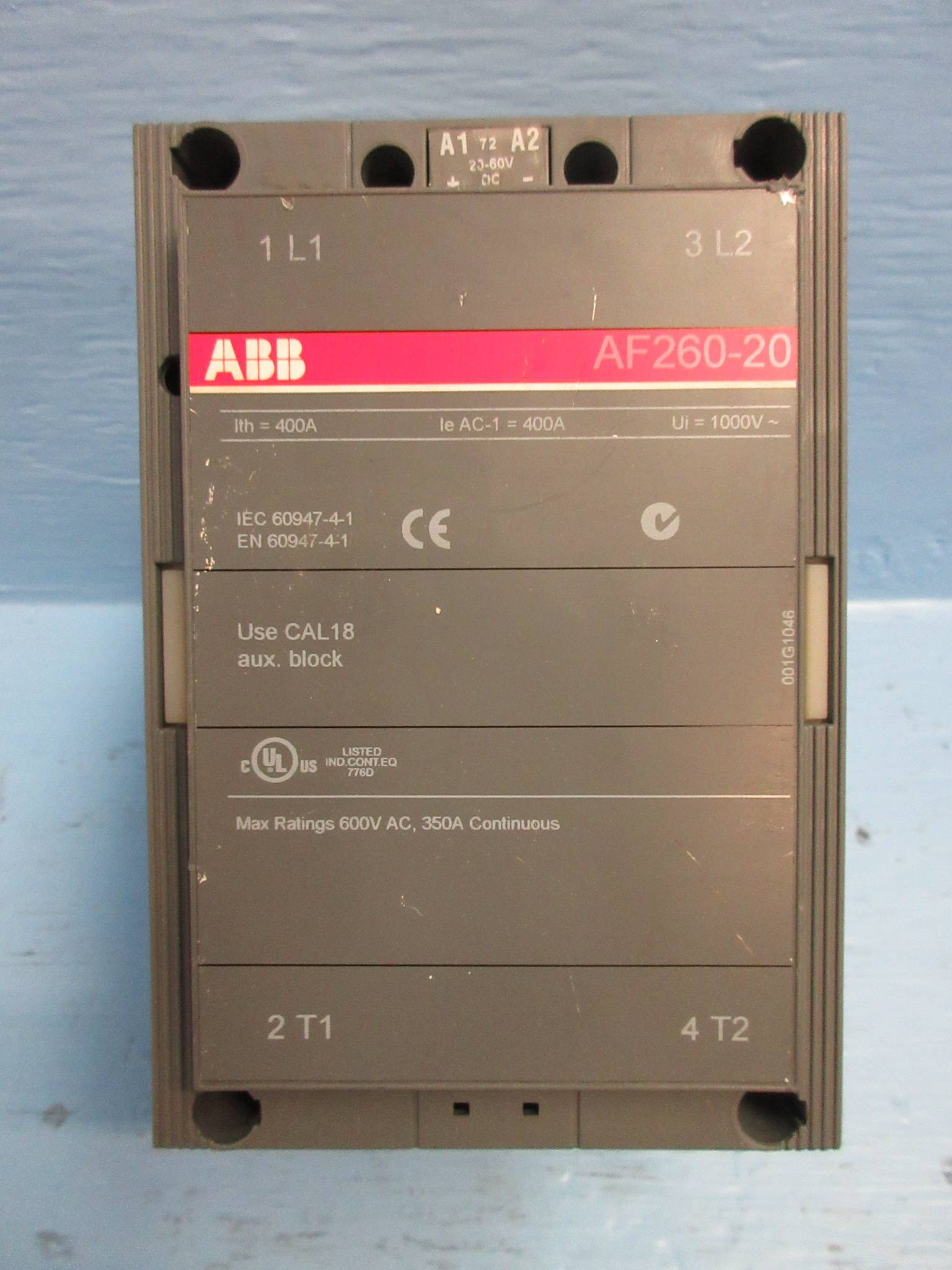 ABB AF260-20 Motor Contactor 2-Pole 350 Amp 600V 20-60V-DC Coil 1-Ph 2P ...