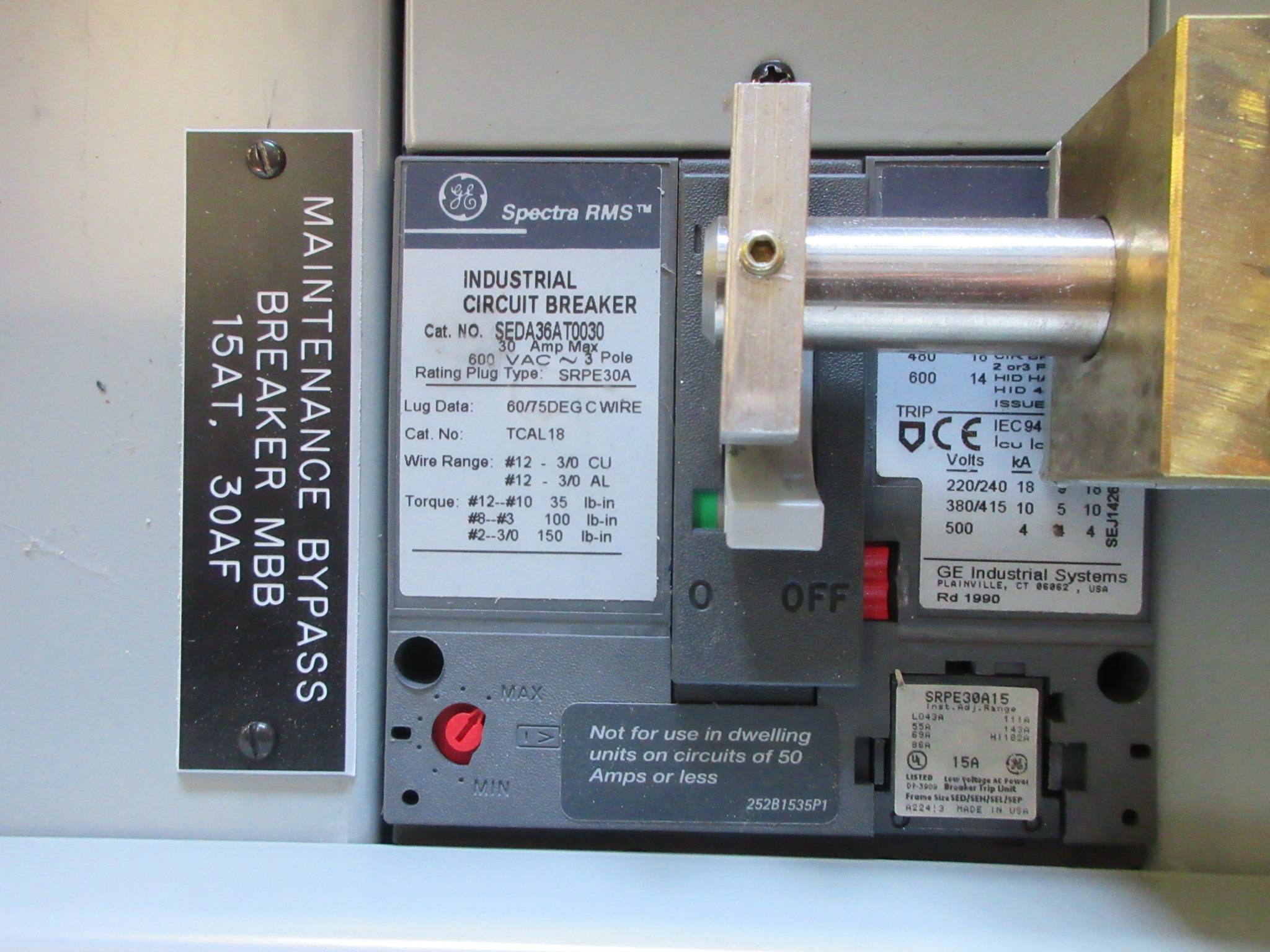GE Spectra New SCP Plus UPS Maintenance Bypass Panelboard 30 Amp 480Y ...