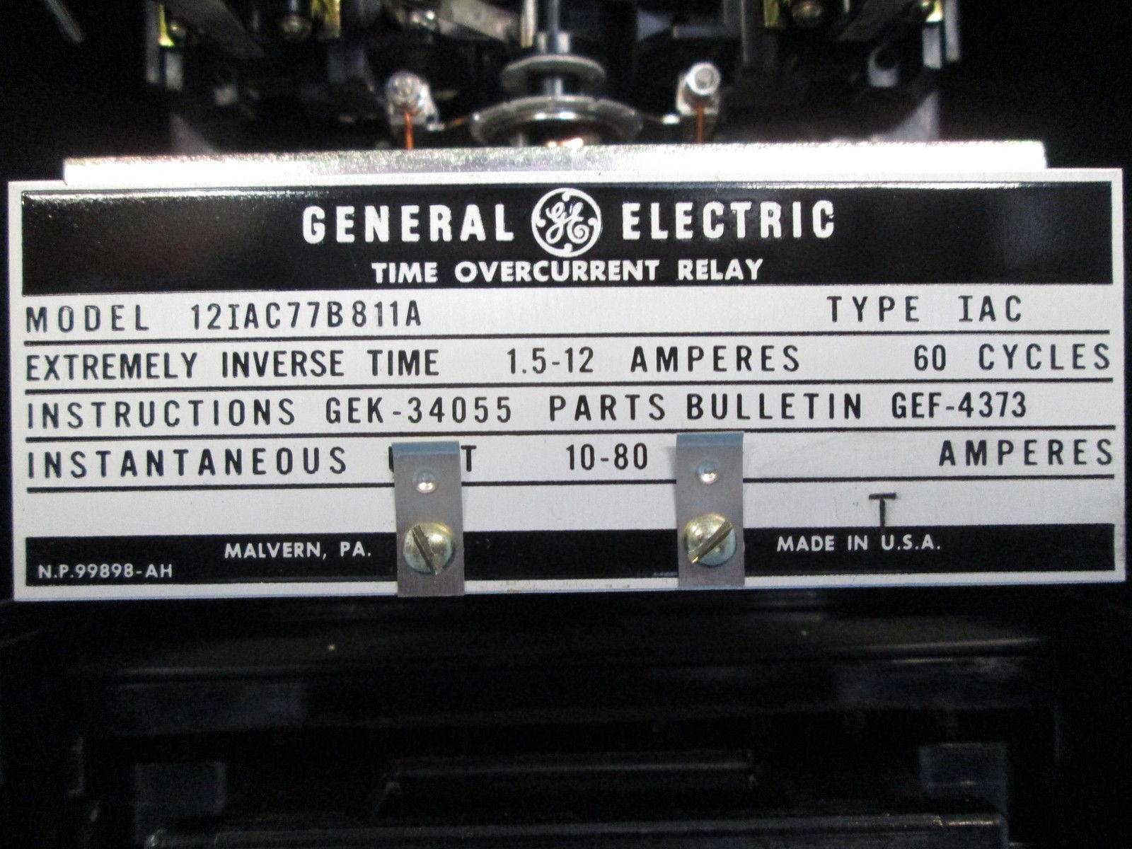 General Electric 12IAC77B811A Time Overcurrent Relay Extremely Inverse ...