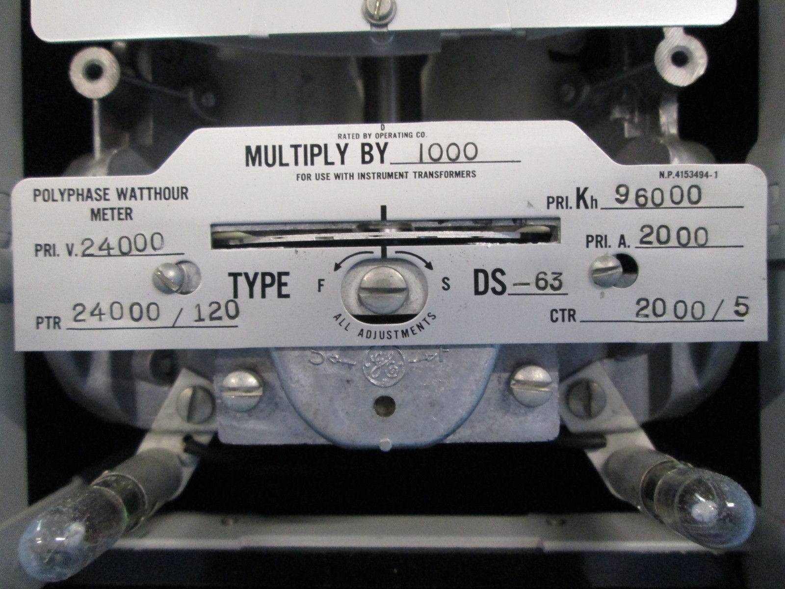 General Electric Polyphase Watthour Meter 3PH Watt Hour Meter DS-63 3P ...
