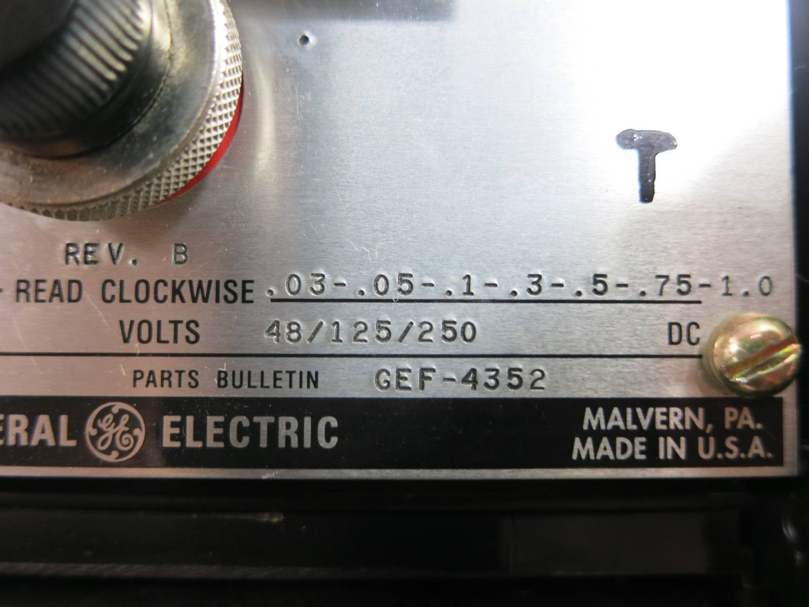 General Electric 12SAM11A21A Calibration in Seconds Relay GE Type SAM ...