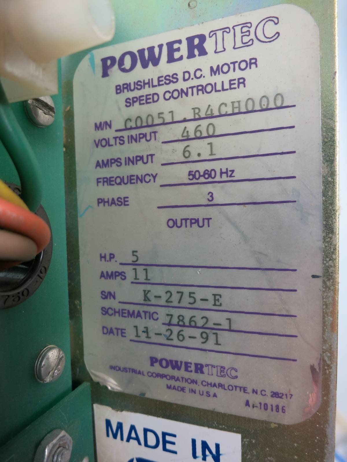 PowerTec C0051.R4CH000 Brushless DC Motor Speed Controller 5-HP 11A ...