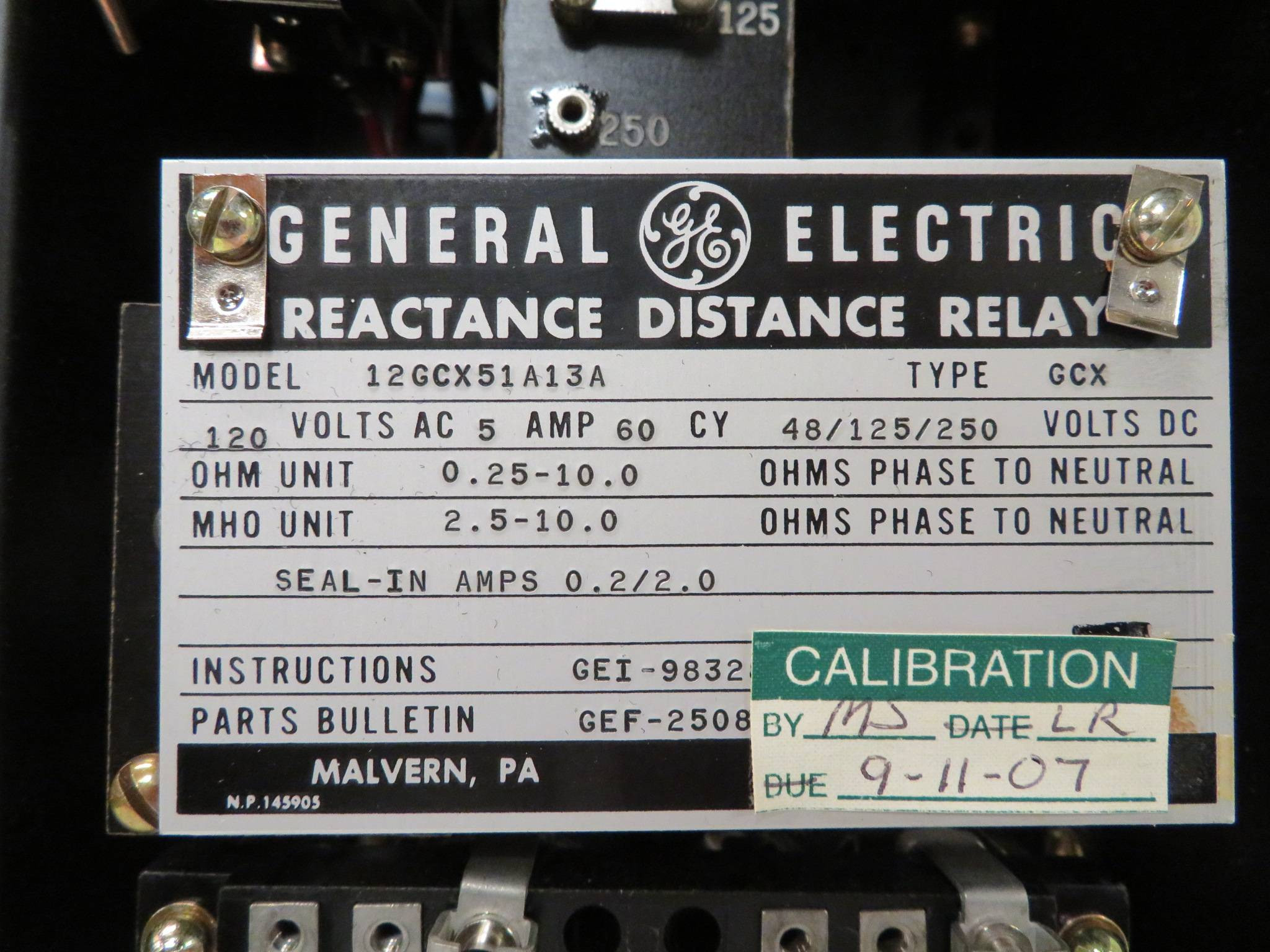 General Electric 12GCX51A13A Reactance Distance Relay GE 120V GCX ...