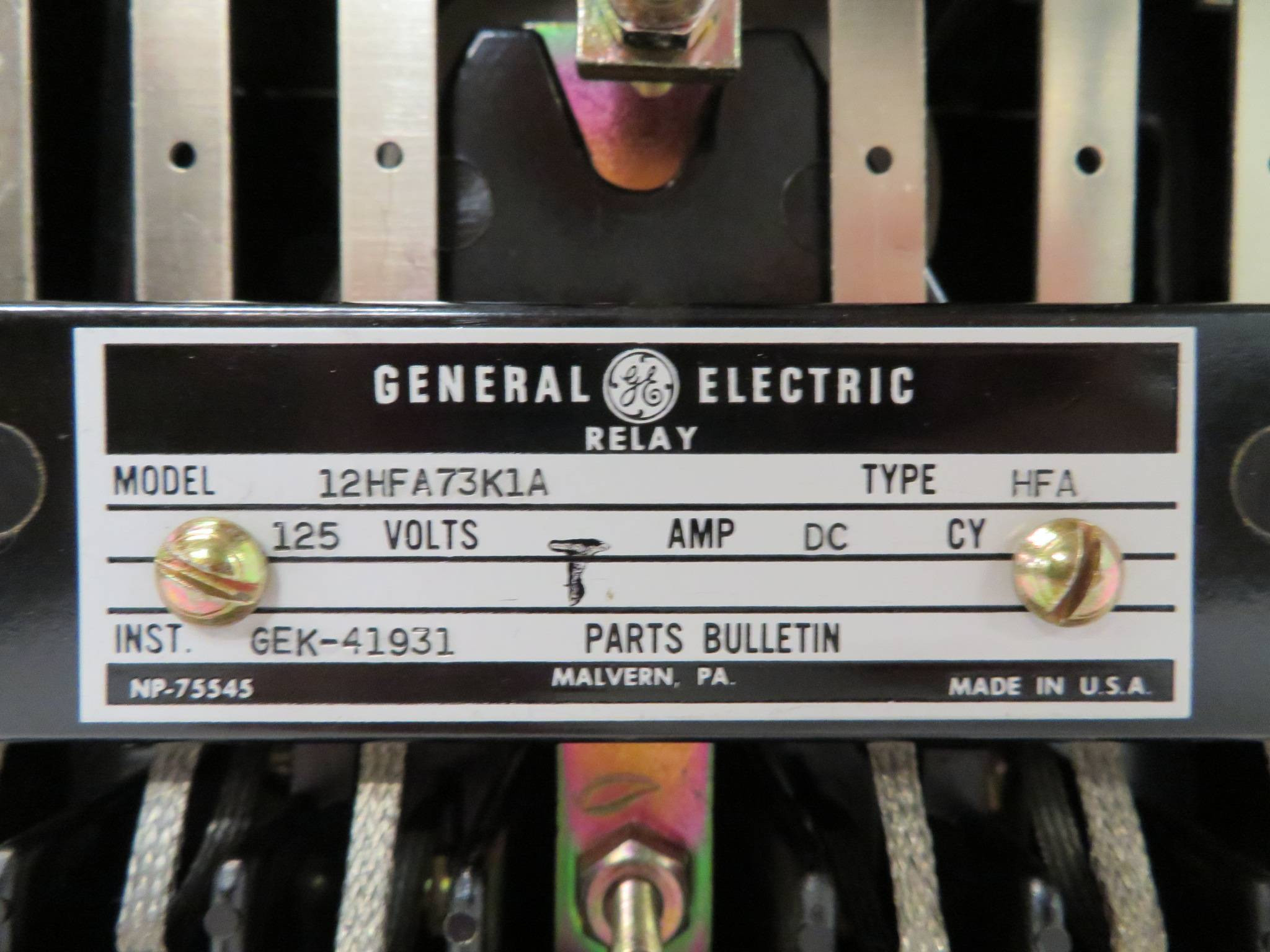General Electric 12HFA73K1A Relay Type HFA GE 125V- DC GE 12HFA-73K1A ...