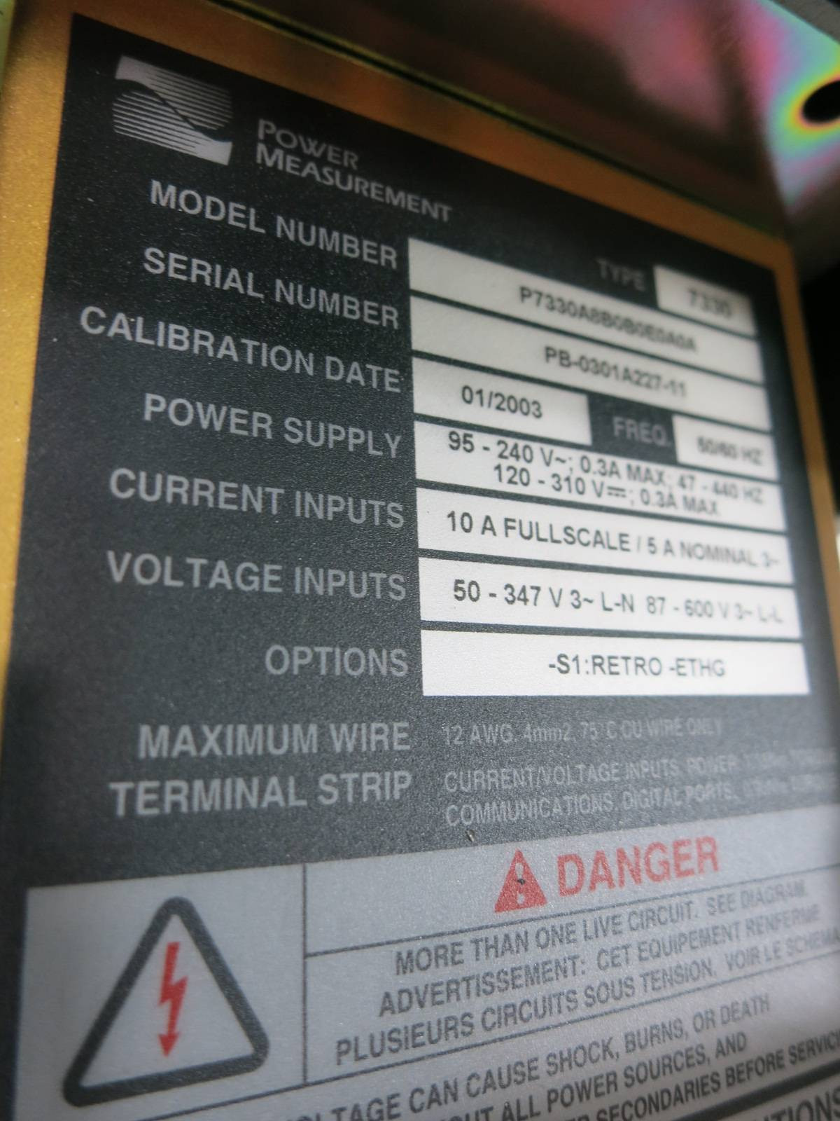Power Measurement PL7330A8B0B0E0A0A ION Type 7330 Operator Interface 60 ...