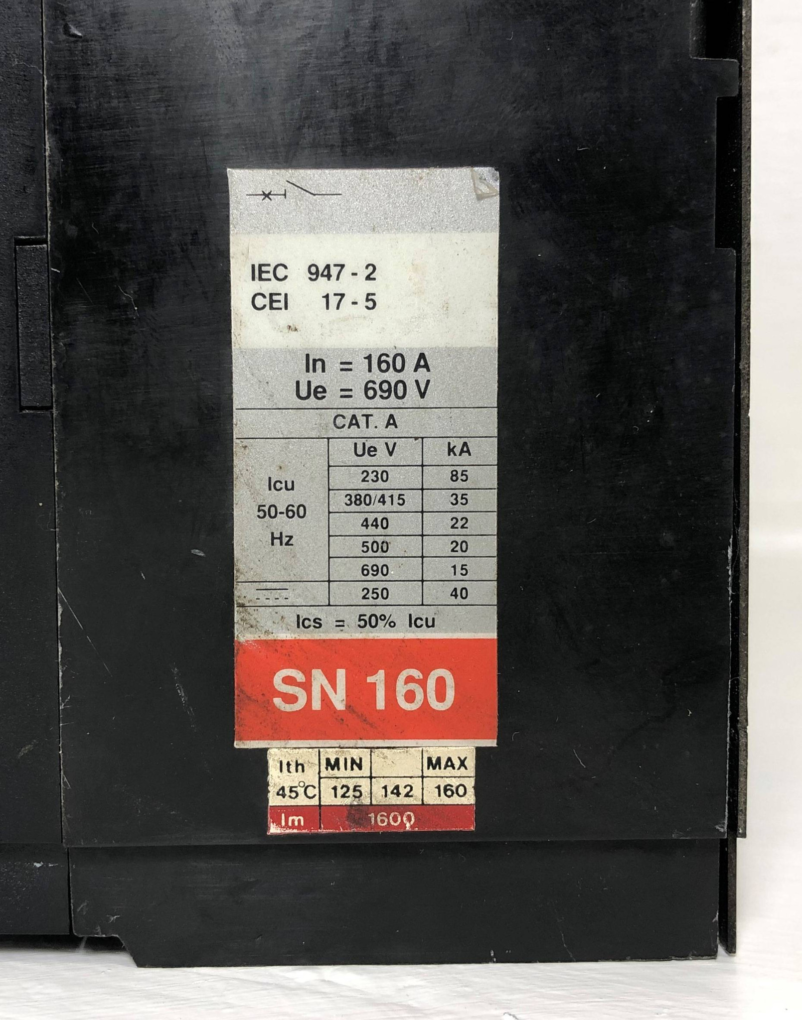 ABB SACE SN 160 Circuit Breaker w/ Shunt 690V 3 Pole 160 Amp SN160 ...
