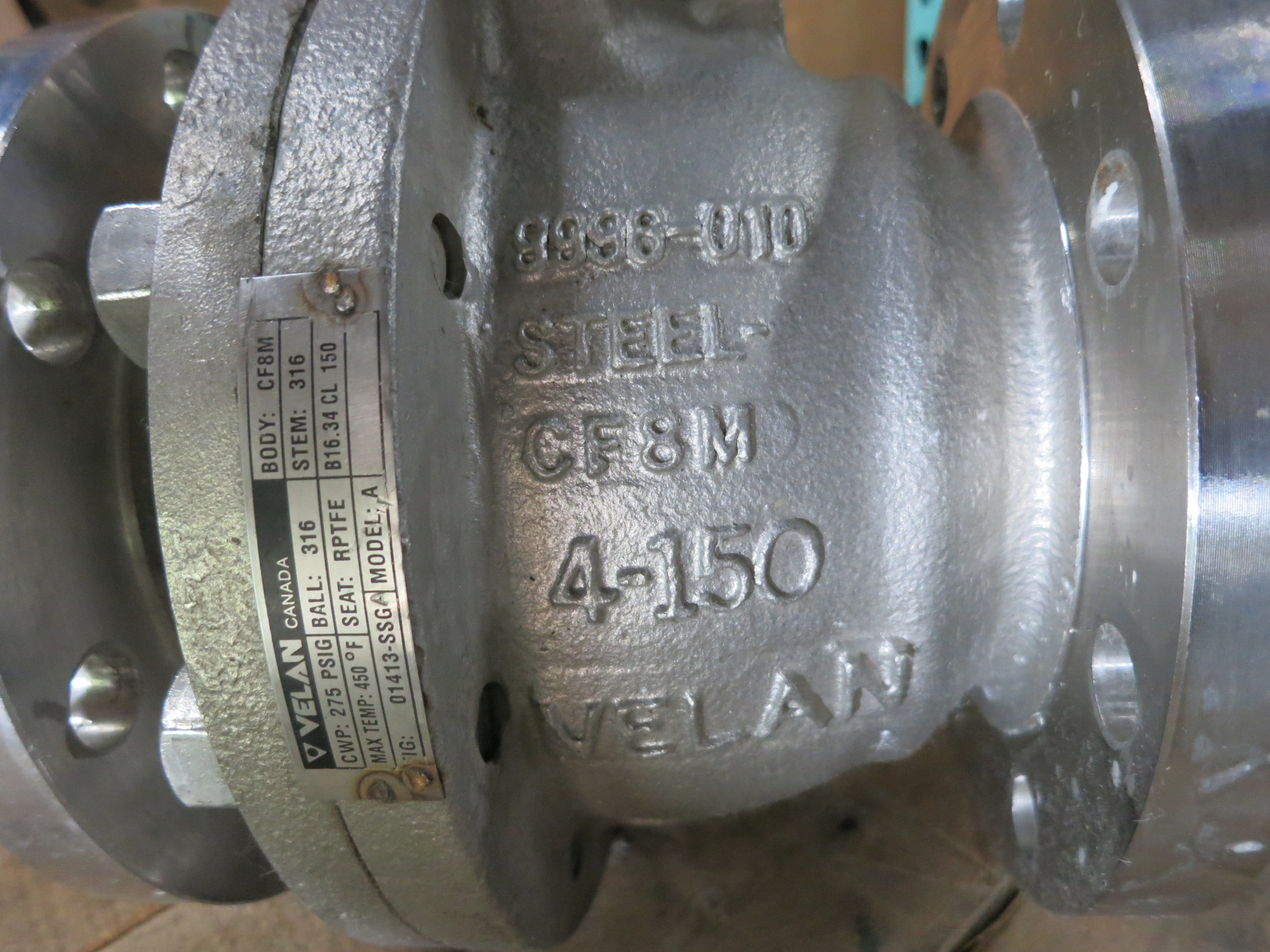 Velan 4" CF8M Ball Valve 4-150 316 Ball Stem RPTFE Seat FB Split 275 ...