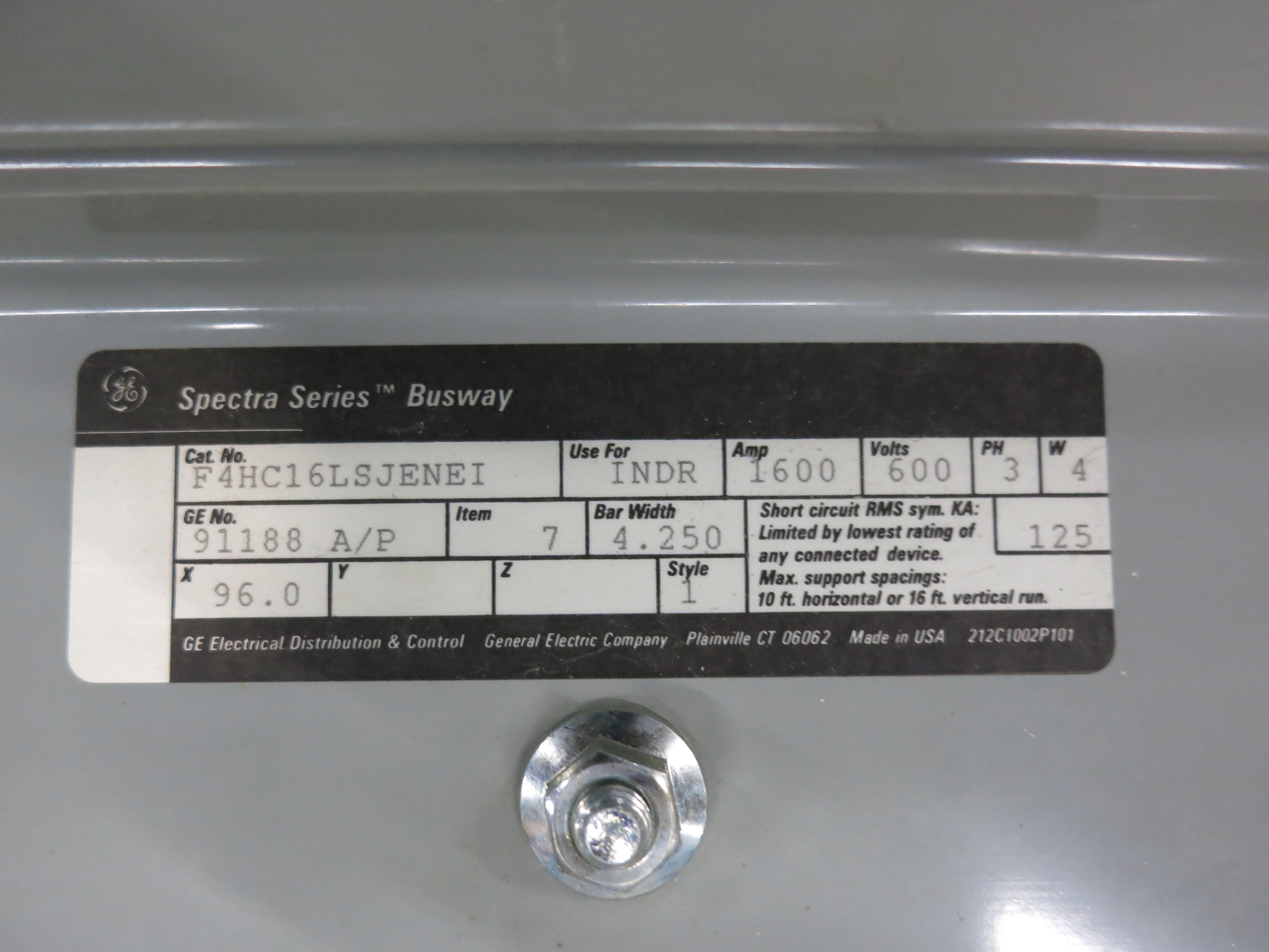GE Spectra Busway 1600A 96" Copper Feeder 1600 Amp 8 ft Stick 600V 3PH ...