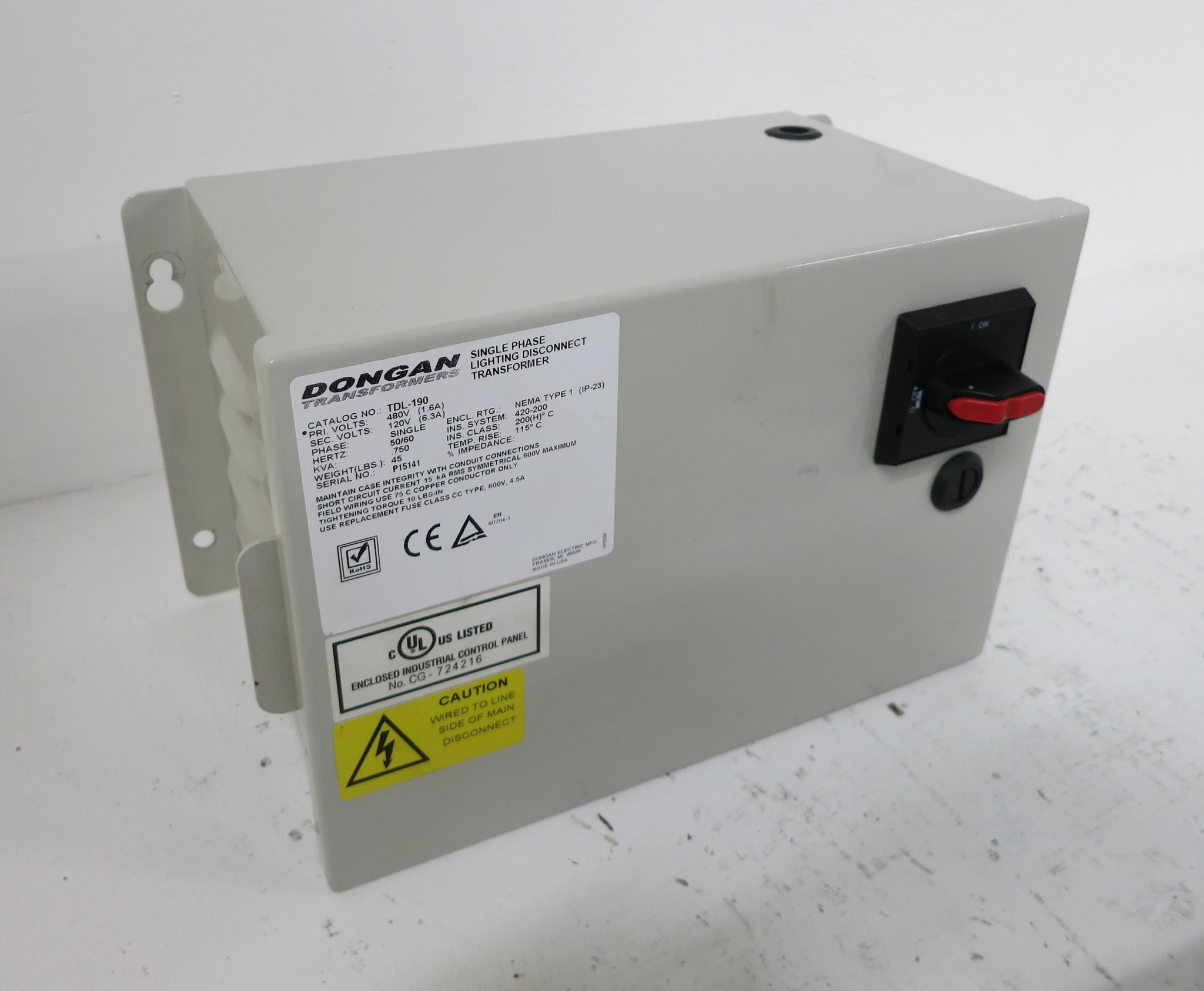 Dongan TDL-190 Lighting Disconnect Transformer 0.750 kVA 480V - 120V ...