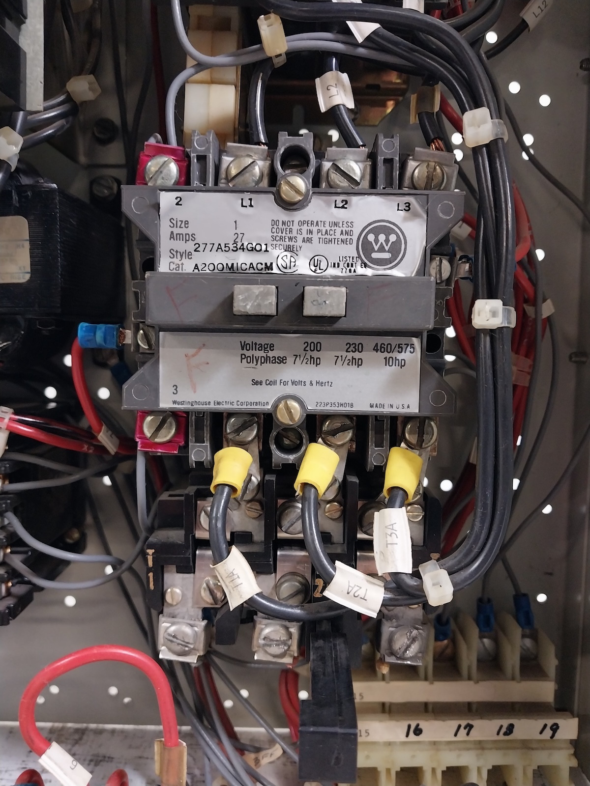 Westinghouse Type W Size 1 FVR Reversing Starter 30 Amp Breaker 18" MCC ...