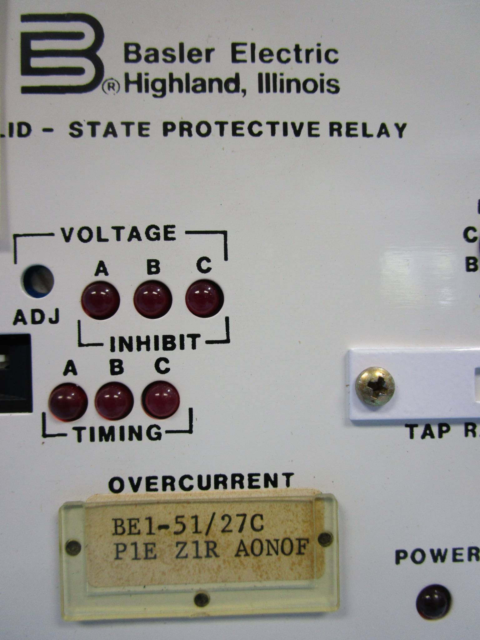 Basler Electric BE1-51/27C Overcurrent Relay P1E Z1R A0N0F BE151/27C ...