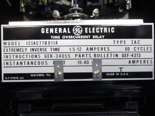 GE General Electric 12IAC77B803A Time Overcurrent Relay Extremely ...