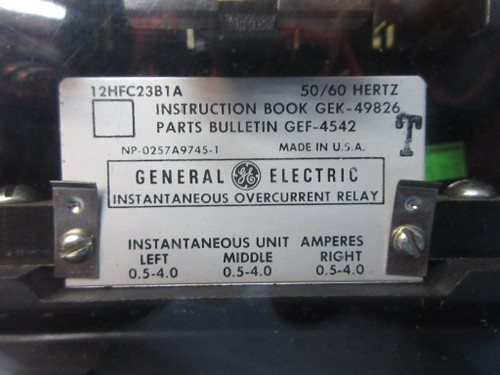 General Electric 12HFC21B1A Instantaneous Overcurrent Relay GE 50/60Hz ...