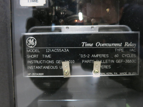 GE 12IAC55A2A Time Overcurrent Relay Type IAC 1.5/6 Amp General ...