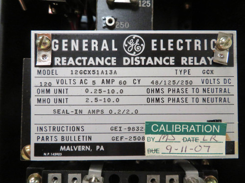 General Electric 12CEY51A2D MHO Distance Relay GE 120V 5 Amp CEY-51A2D ...