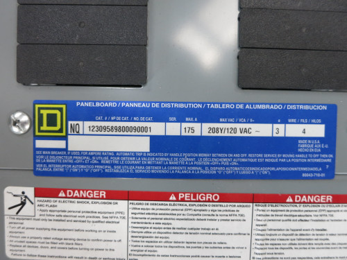 Square D NQOD 100A Main Breaker Panel Board 3PH 4W 208/120 100 Amp 208Y ...