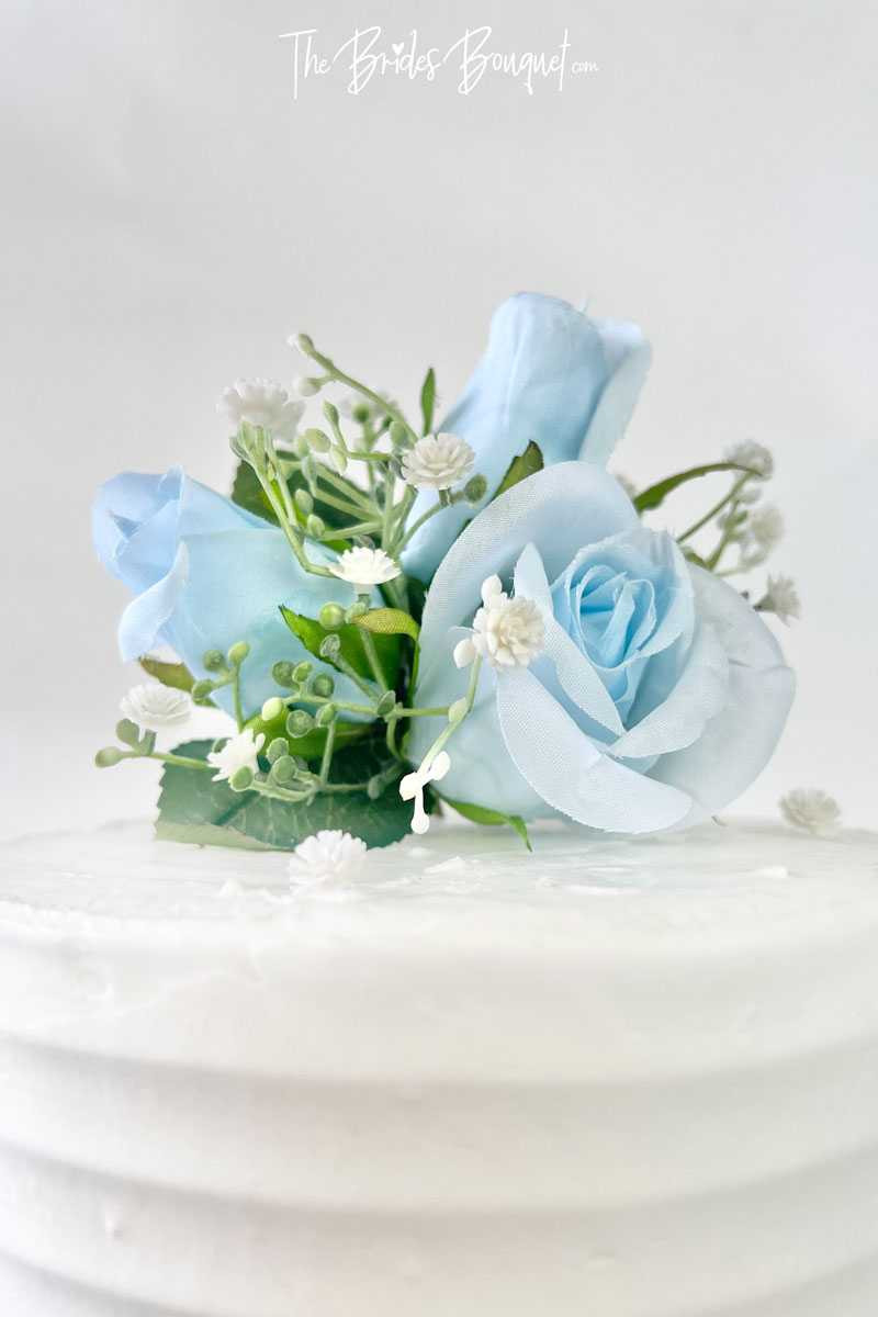 Set of 3 Sky Blue Wedding Cake Flowers & Topper