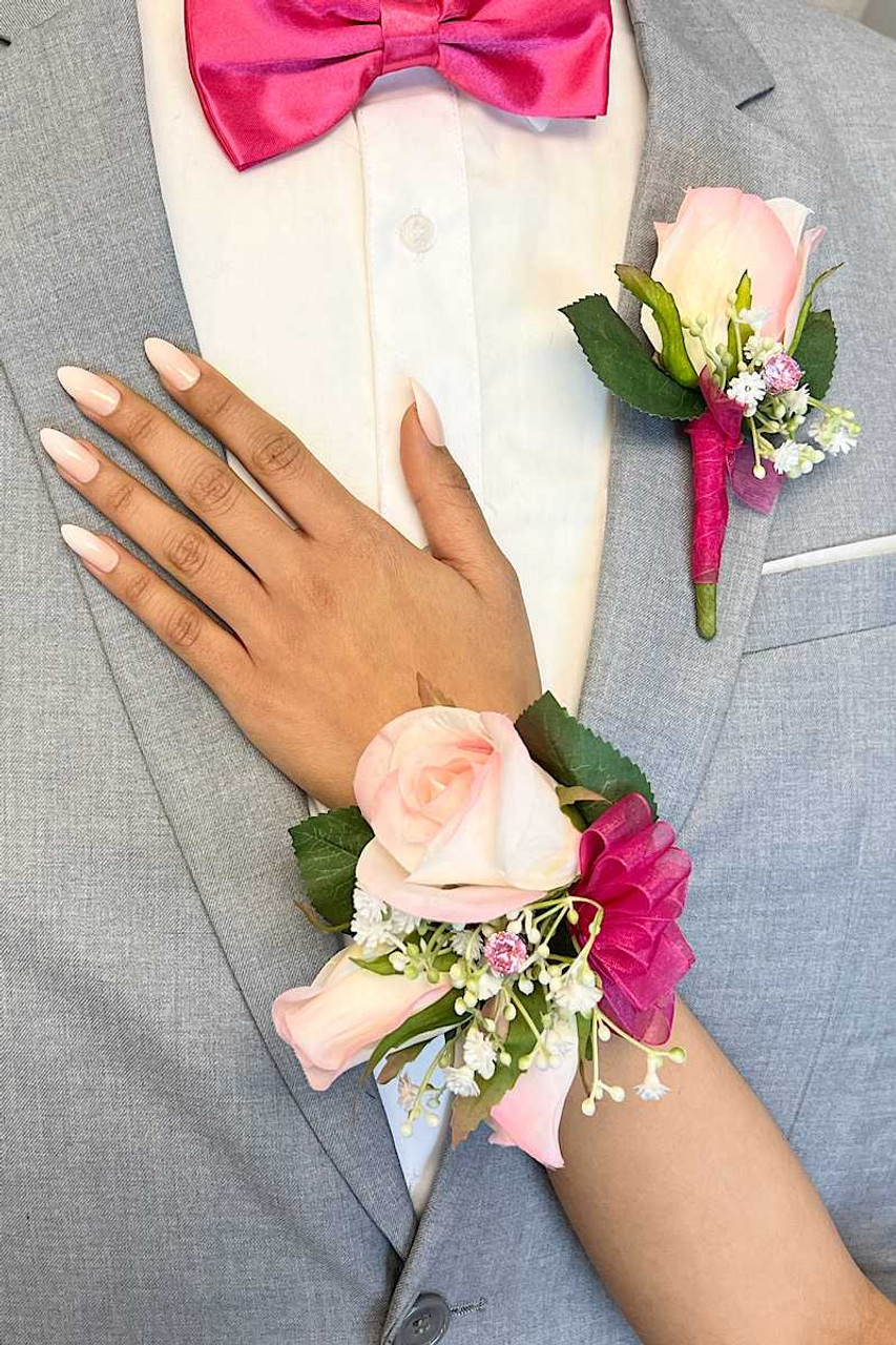 PINK Prom Boutonniere and Corsage Prom Flowers Bouquet
