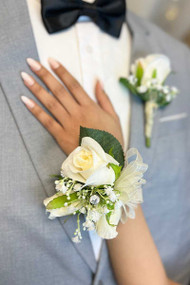 Ivory Prom Boutonniere and Corsage Flower Set
