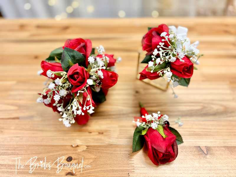Red prom Boutonniere and Corsage Flower Set