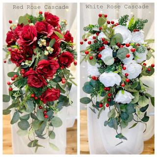 Winter Wedding Bouquet Cascading Bridal Bouquet In Red Roses