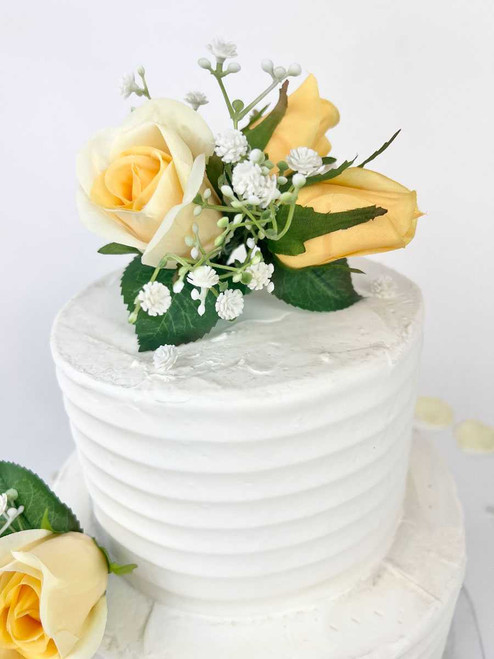 Butter Yellow Silk Rose Floral Cake Topper