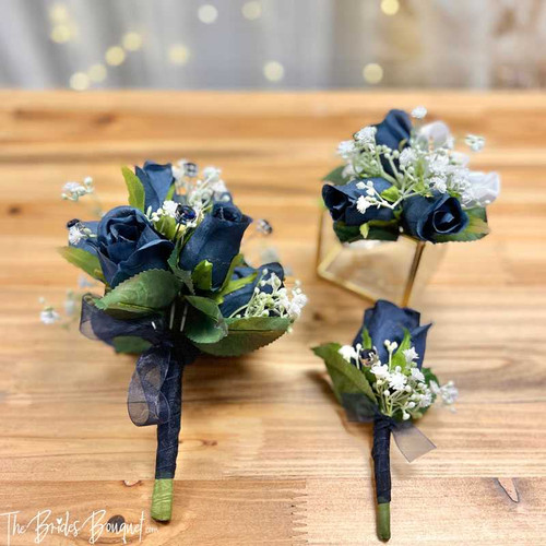 Navy Blue Prom Boutonniere & Corsage | TheBridesBouquet