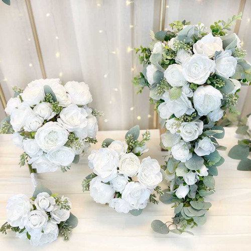 White wedding bouquets package with Gorgeous Faux Florals