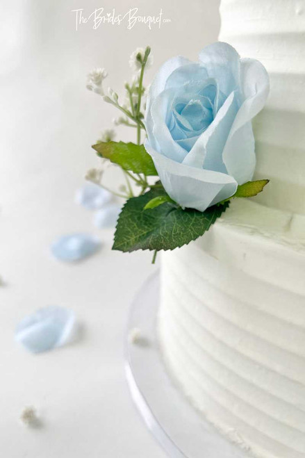 Set of 3 Sky Blue Wedding Cake Flowers & Topper