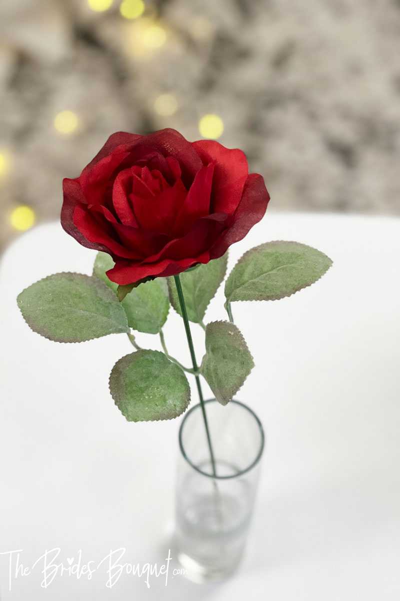 This gorgeous red silk rose is available at Brides Bouquet